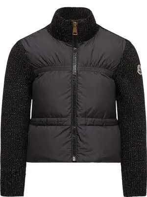 Moncler Padded Metallic Wool Zip-up Cardigan - Black