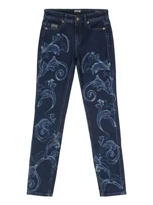 Versace Floral Printed Skinny Jeans - Navy Blue