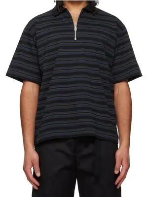 Sacai Striped Half-zip Polo Shirt - Black