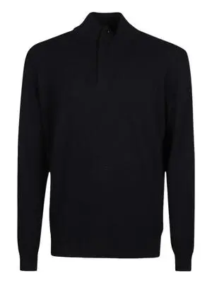 Zegna Turtleneck Sweater With Button Placket - Navy Blue