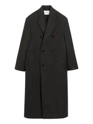 Ami Double-breasted Long Coat - Black