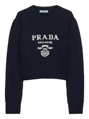 Prada Wool And Cashmere Crew-neck Sweater - Navy Blue