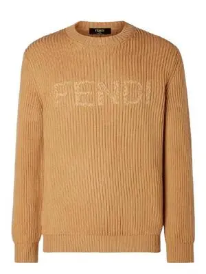 Fendi Logo Lettering Crewneck Jumper - Light Brown