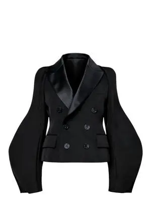 Sacai Double-breasted Padded Jacket With Pointed Collar - Black