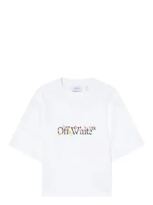 Off-White Cropped T-shirt With Floral Logo - White