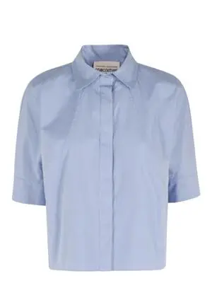 SEMICOUTURE Short Sleeve Collared Shirt - Blue