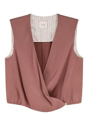 ALYSI Sleeveless V-neck Draped Top With Cross-over Button Closure - Pink