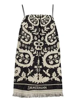 Zimmermann Rhiannon Mini Dress With Graphic Pattern And Fringed Hem - Black