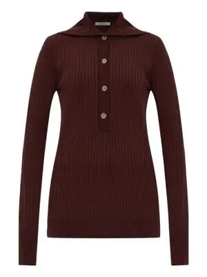 ENTIRE STUDIOS Ribbed Polo Knitted Top - Brown