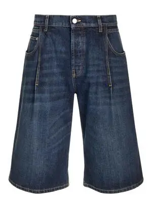 Alexander McQueen Knee-length Denim Shorts With Buckled Belt Detail - Blue