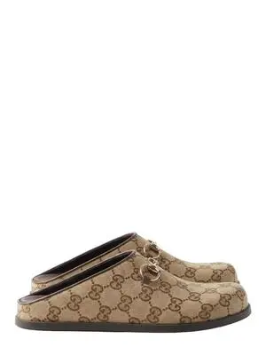 Gucci Horsebit Monogrammed Mules - Nude