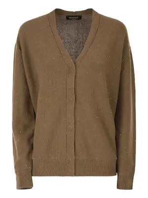 Fabiana Filippi Long-sleeved V-neck Cardigan With Micro Sequins - Brown