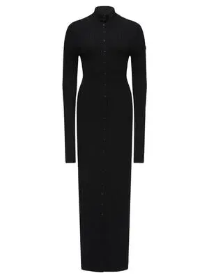 Moncler Ribbed Wool Turtleneck Maxi Dress With Logo Patch - Black