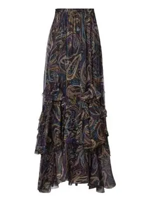 Etro Paisley Plissé Silk-blend Maxi Skirt - Black