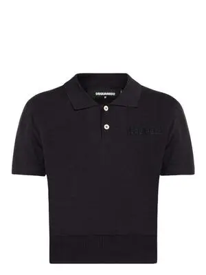 Dsquared2 Cropped Embroidered Knitted Polo Top - Black