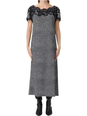 ERMANNO SCERVINO Ermanno Scervino Short Sleeve Lace Trimmed Plaid Maxi Dress