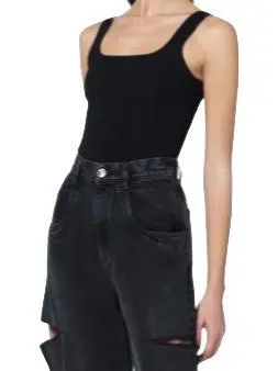 ENTIRE STUDIOS Square-neck Fitted Top - Black