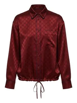 Gucci Gg Satin Shirt With Adjustable Drawstring Hem - Brown