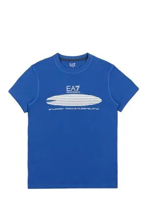 EA7 Logo Printed T-shirt With Round Neck - Blue