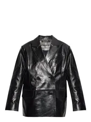 STAND STUDIO Alondra Double-breasted Leather Blazer - Black