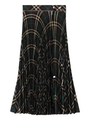 Burberry Burberry Checked Pleated Flared Hem Skirt Comfortable Brown