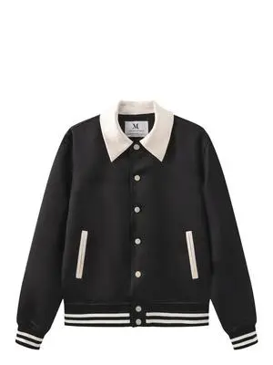 Marissa Chiara Long Sleeve Casual Jacket With Striped Cuffs And Hem - Black