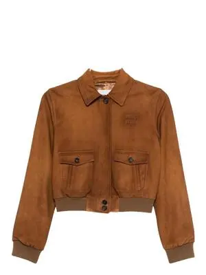 Miu Miu Cropped Suede Jacket - Brown