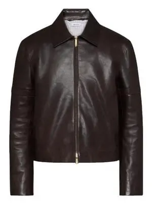 Thom Browne Long-sleeved Lapel Leather Jacket - Dark Brown