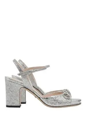 Gucci Mid-heel Sandal With Horsebit Detail - Silver