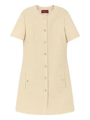 Gucci Gucci Textured Tweed Crewneck Short Sleeve Dress Ivory