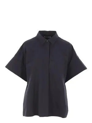 Co Name Single-breasted Short Sleeve Shirt With Pleated Details - Black
