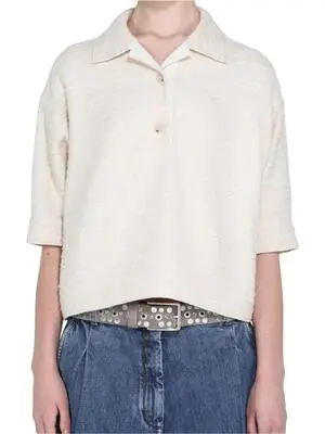 N.21 Tweed Collared Short Sleeve Top - Light Brown
