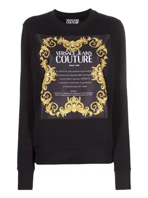Versace Logo Print Crewneck Sweatshirt - Black