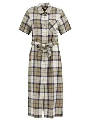 Barbour Belted Checked Midi Shirt Dress - Navy Blue
