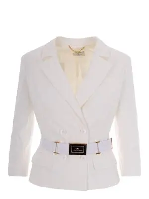 Elisabetta Franchi Belted Double-breasted Blazer - White
