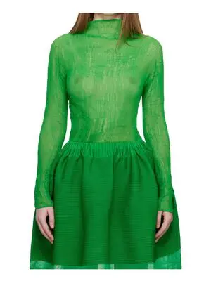 Issey Miyake Pleated Semi-sheer Turtleneck Blouse - Green