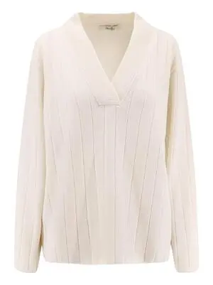 MAX MARA Max Mara Cashmere Yarn V-Neck Sweater With Ribbed Pattern And Logo Detail