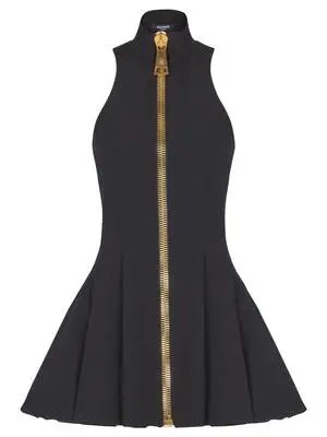 Balmain Short Halterneck Dress In Grain De Poudre Wool - Black