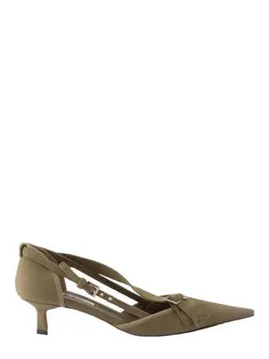 Prada Canvas Pumps With Metal Buckles - Military Green