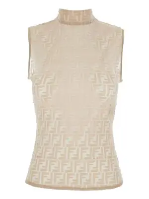Fendi Monogrammed High-neck Sleeveless Top - Nude