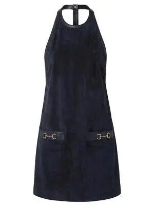 Gucci Halterneck Suede Mini Dress With Leather Trim - Dark Blue
