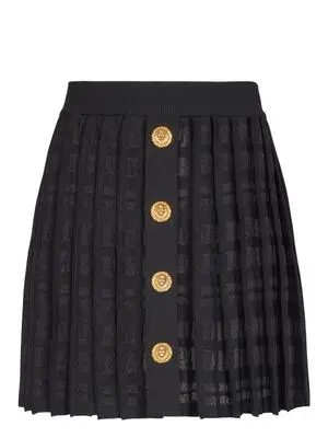 Balmain Pleated Button-detailed Flared Skirt - Black