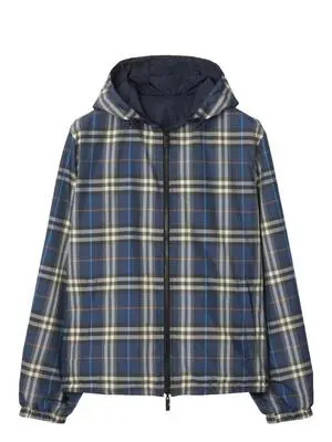 Burberry Checked Hooded Reversible Jacket - Blue
