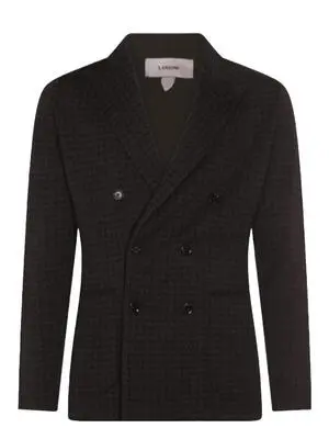 LARDINI Houndstooth Double-breasted Jacket - Brown