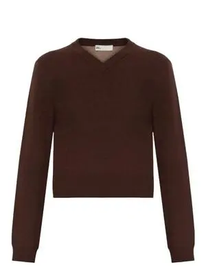 Tory Burch V-neck Wool-cashmere Blend Sweater - Brown