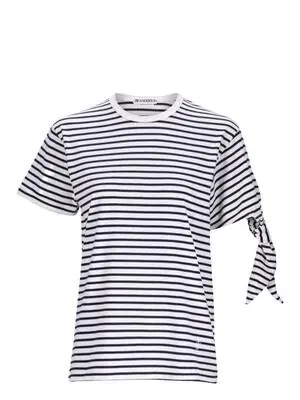 J.W.ANDERSON Jw Anderson Tie-sleeve Striped T-shirt - Ecru/navy