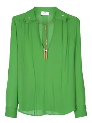 Elisabetta Franchi Pleated V-neck Top With Beaded Fringe - Green
