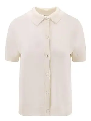Max Mara Max Mara Short-Sleeved Lapel Collar Sweater White