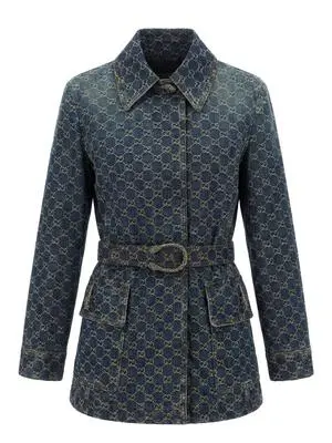 Gucci Gg Cotton Denim Jacquard Jacket - Blue