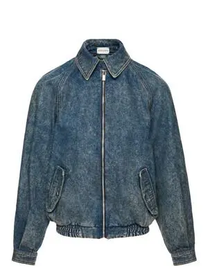Magda Butrym Zip-up Denim Jacket In Vintage Wash - Blue